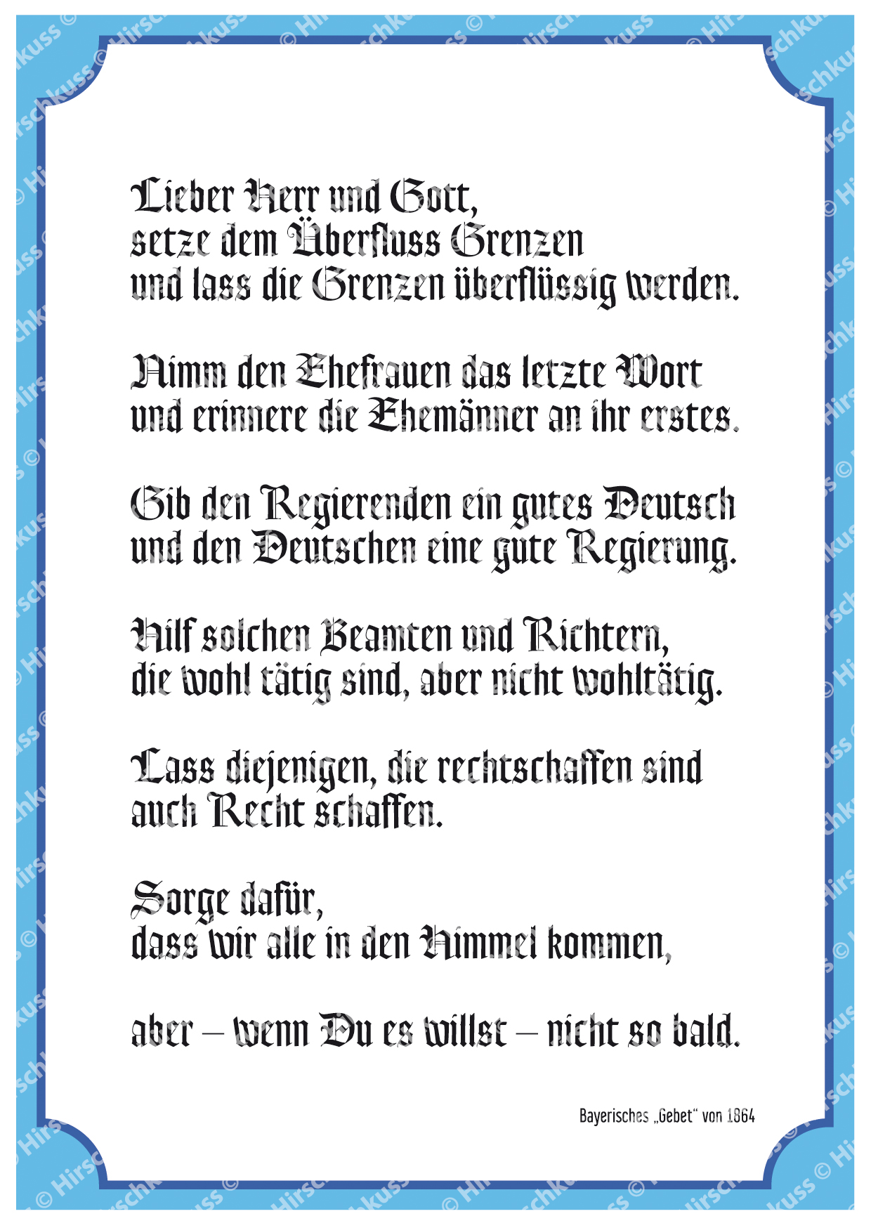 Postkarte bayerisches Gebet | Postkarten | Hirschkuss Shop